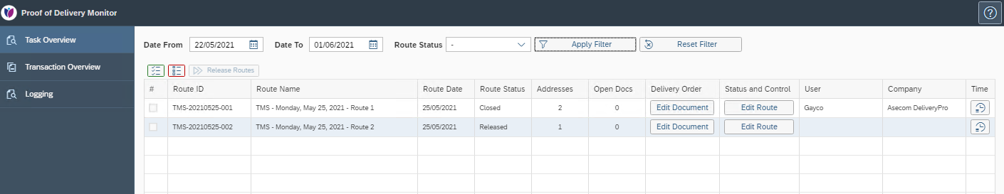 Working with Proof of Delivery Monitor